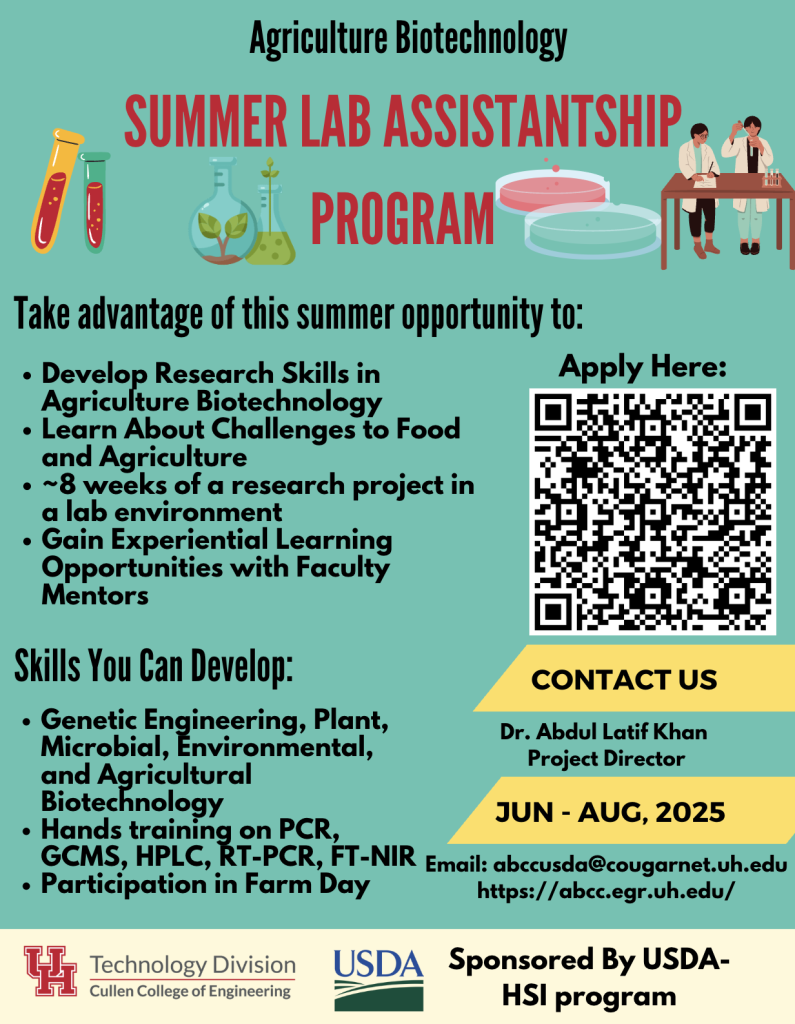 Summer Lab Assistantship Program | Agricultural Biotechnology